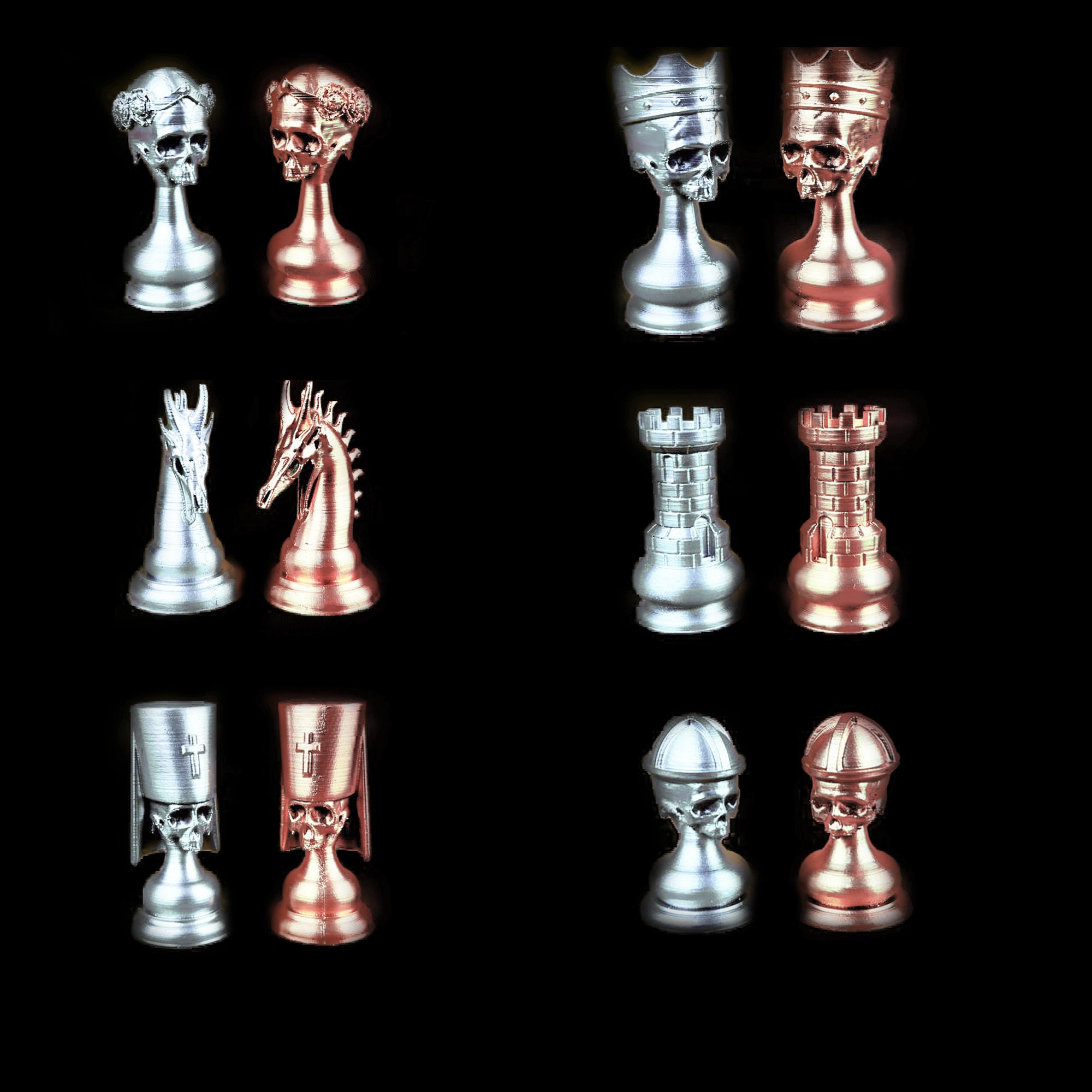 Death's Head Resin Chess Set - Unique Skull Theme | Personalized ...