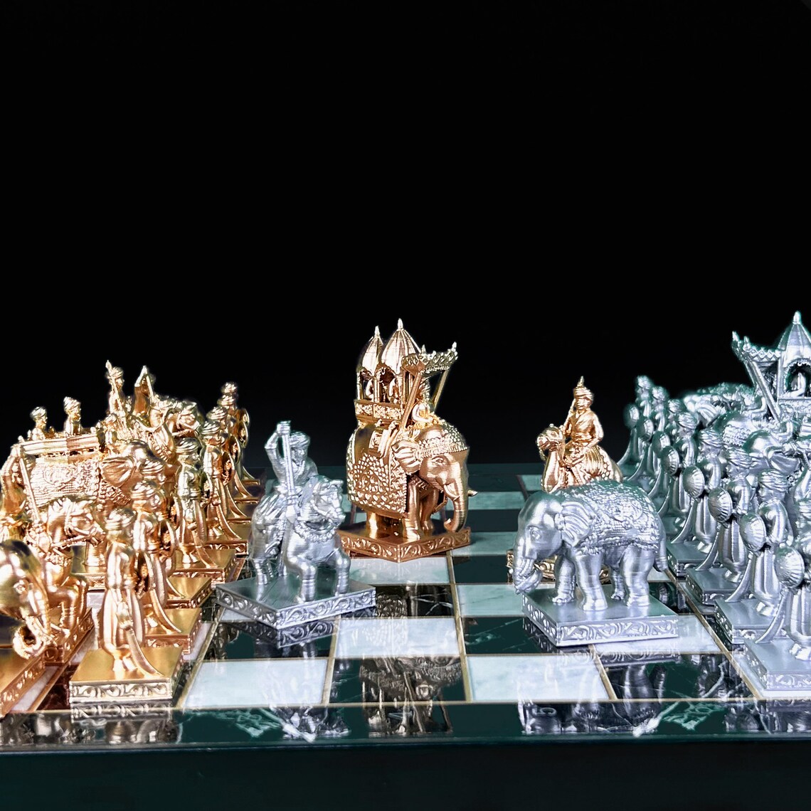 Indian Chess Set With Chessboard-indian Solder Chess Game - Etsy