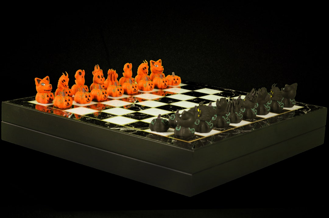 Personalized Halloween Chess Set Unique Pumpkin - Themed Chessboard ...
