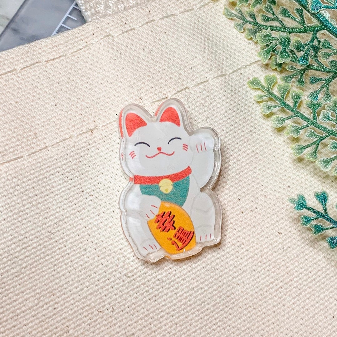 Lucky Cat Acrylic Pins, Chinese Cat Pins, Cat Pins, Cute Pins, Asian ...