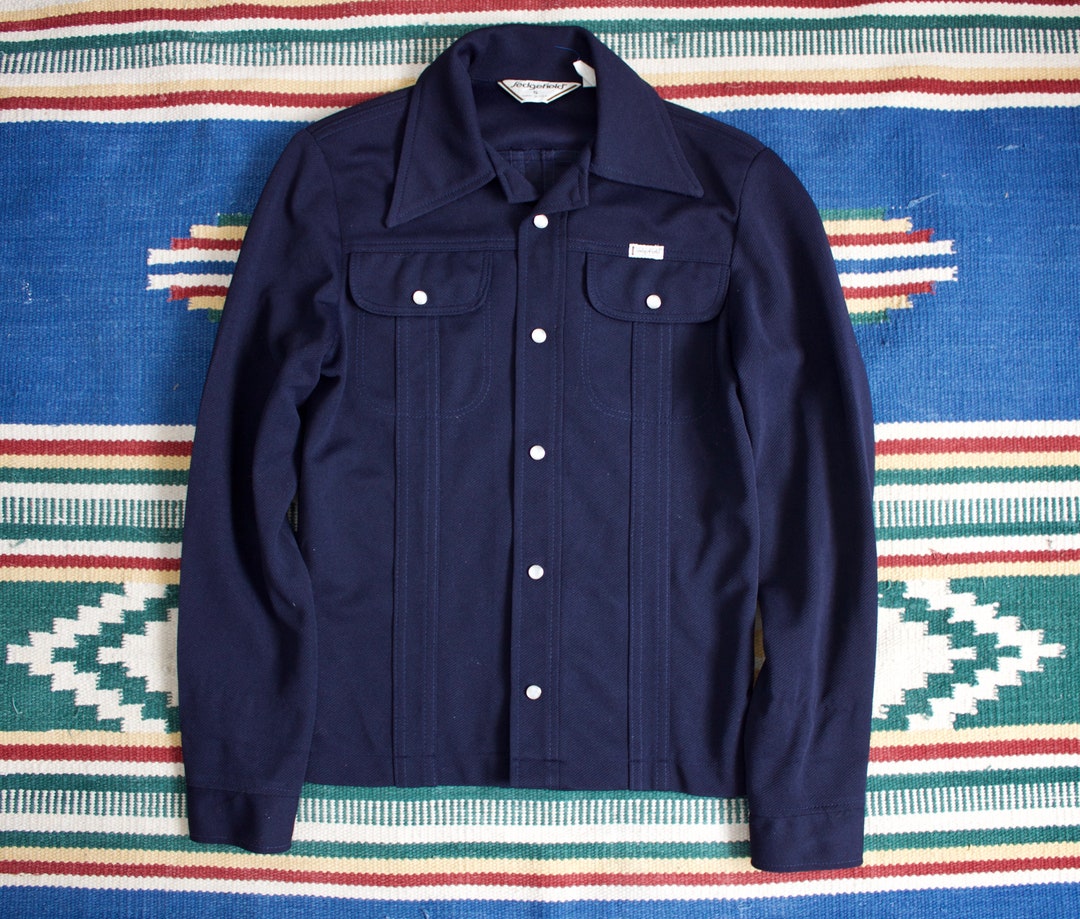 Sedgefield Western Navy Blue Pearl Snap King Collar Polyester Shirt 80s ...
