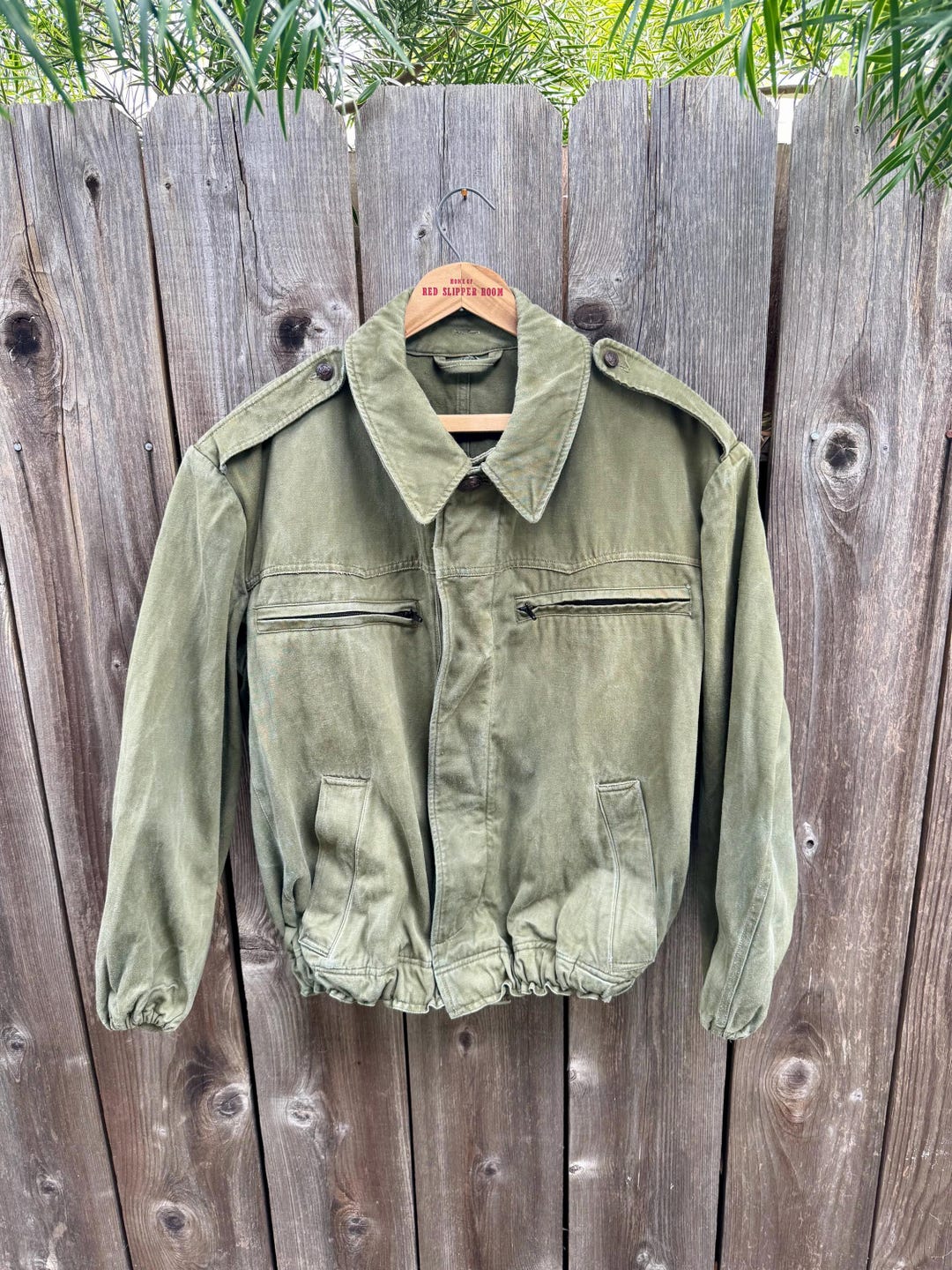 Military Style Bomber Jacket Cropped Button Front Altered Size Large ...