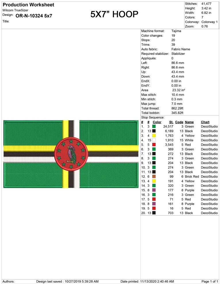 Dominica Flag Machine Embroidery Design, 2.5x2.5, 4x4 and 5x7 Hoop Flag ...