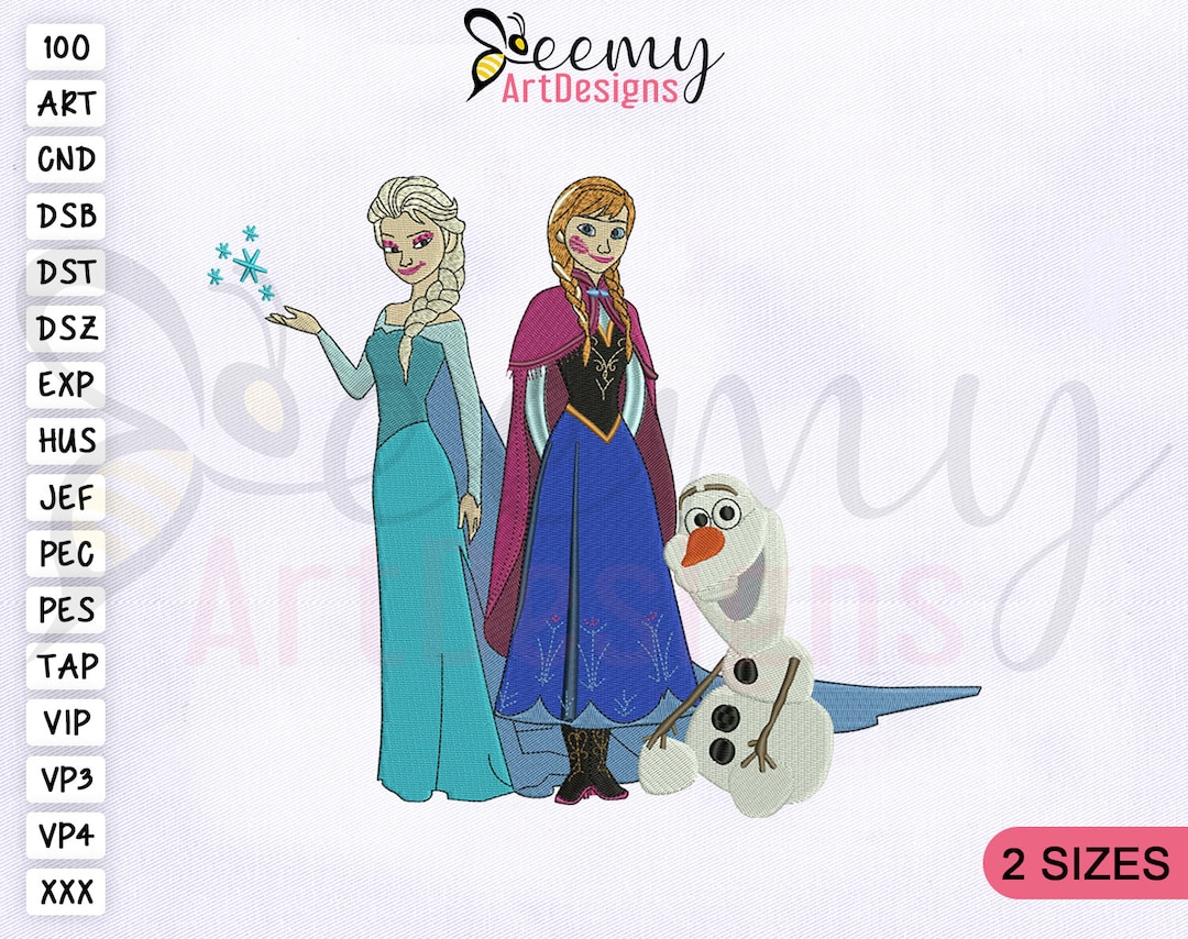 Princess Anna Elsa Olaf Frozen Embroidery Design, 4x4 and 5x7 Hoop, Frozen Embroidery Designs ...