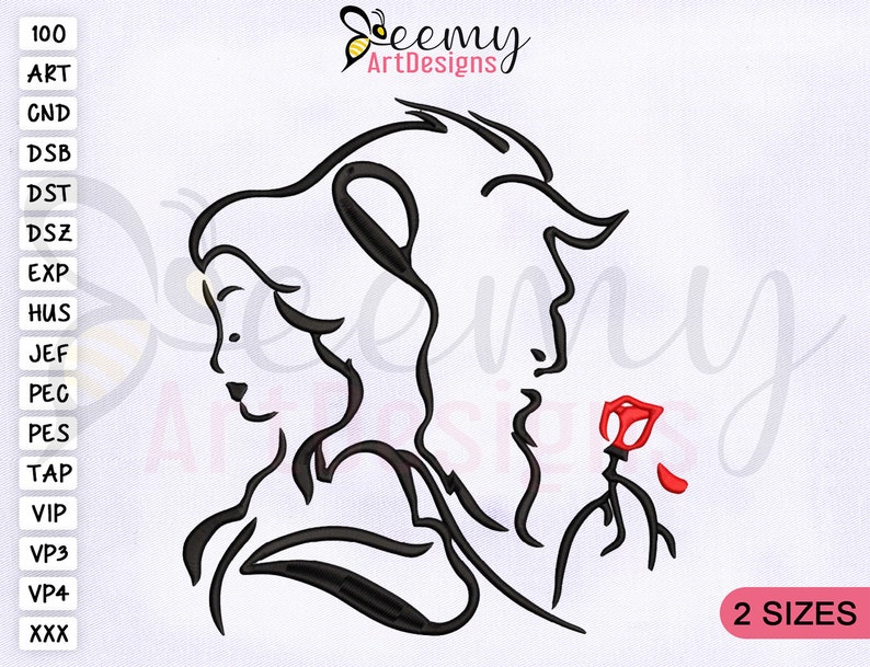 Beauty and the Beast Embroidery Design Bundle, 2 Sizes EMB Designs, the ...