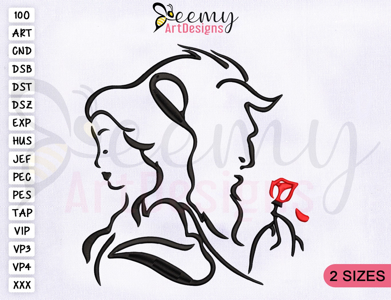 Beauty and the Beast Embroidery Design Bundle, 2 Sizes EMB Designs, the ...