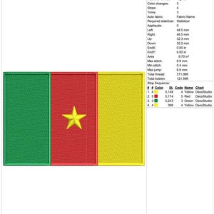 Cameroon Flag Machine Embroidery Design, 2.5x2.5, 4x4 and 5x7 Hoop EMB ...