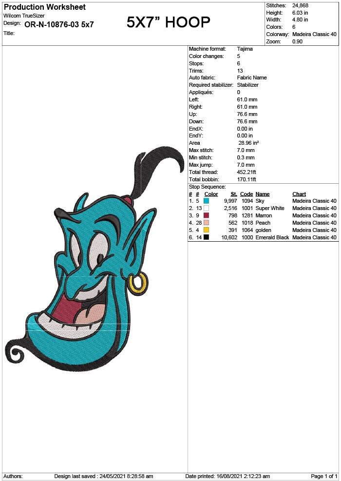 Genie Face Machine Embroidery Design, Aladdin Genie Face Embroidery ...