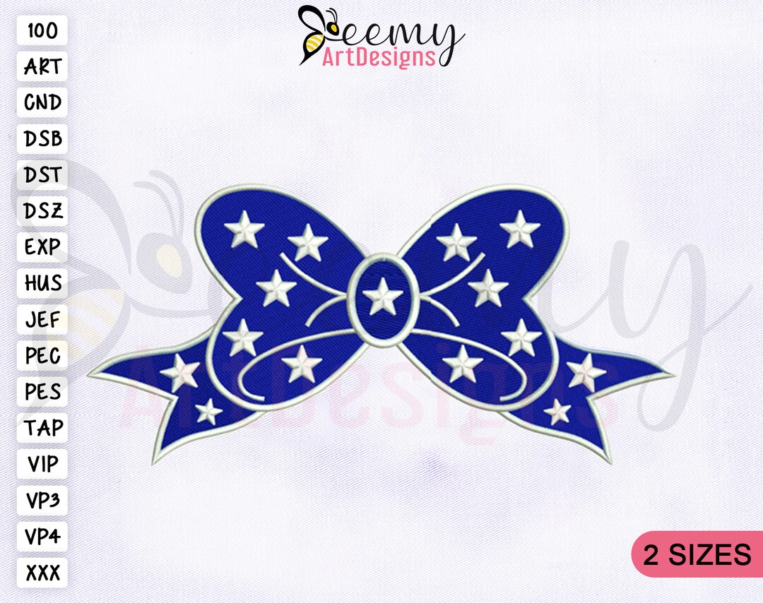 Blue Star Bow Machine Embroidery Design | 4x4 and 5x7 Hoop | Star Bow ...
