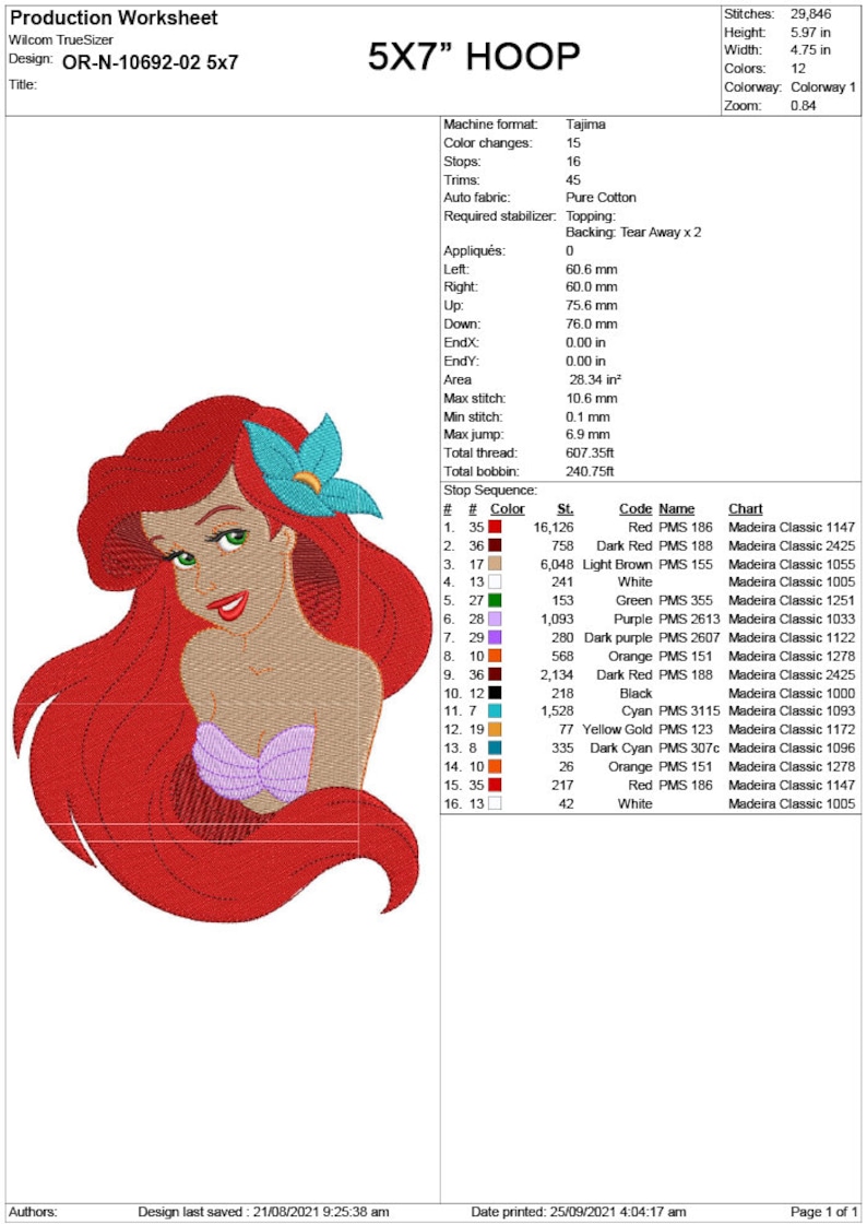 Ariel the Little Mermaid Embroidery Design Ariel Embroidery | Etsy