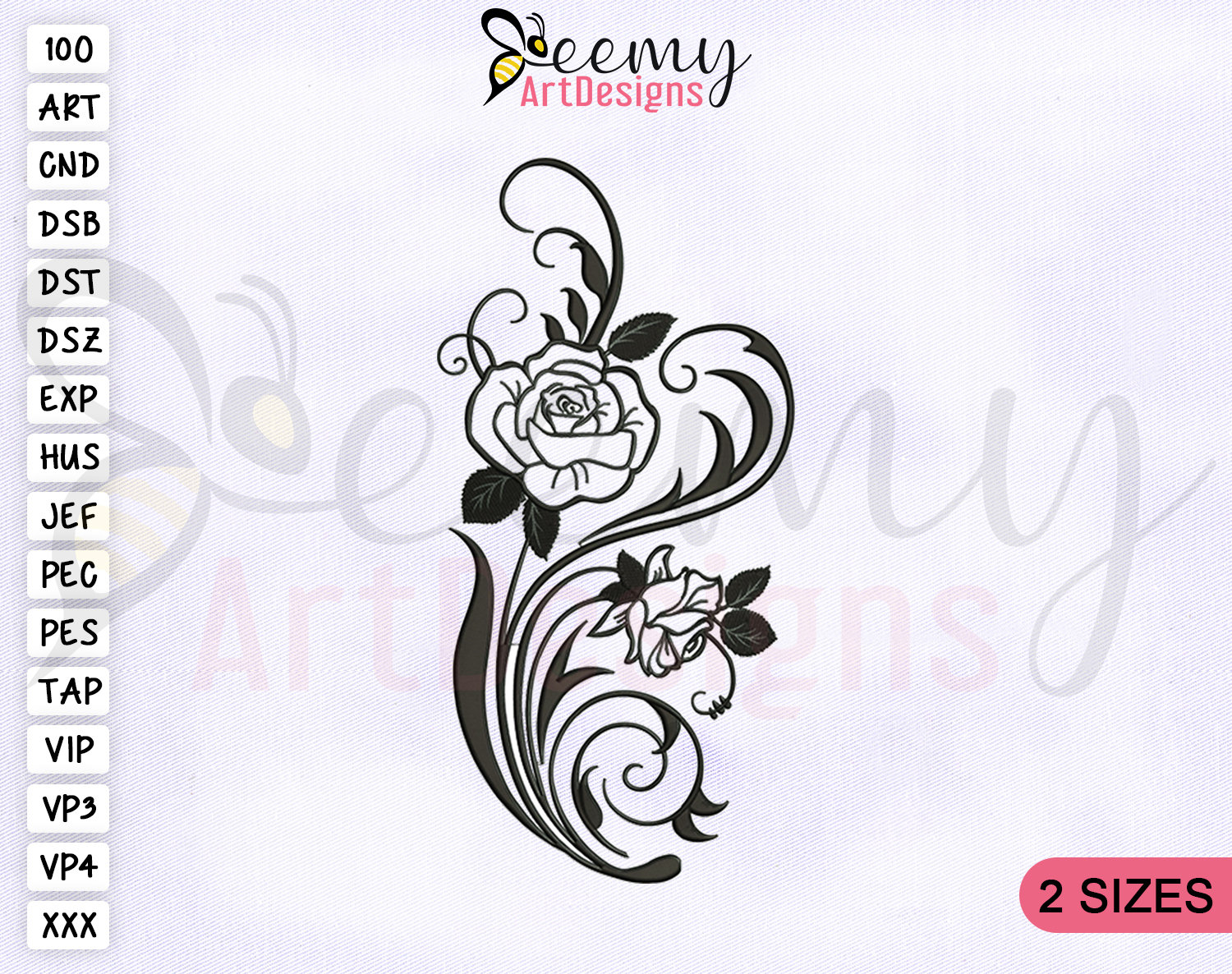 Silhouette Rose Vine Embroidery Design 4x4 and 5x7 Hoop Rose - Etsy