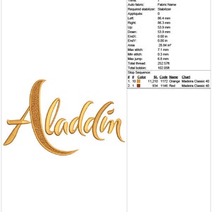 Aladdin Logo Machine Embroidery Design, Logo Embroidery Design, Aladdin ...