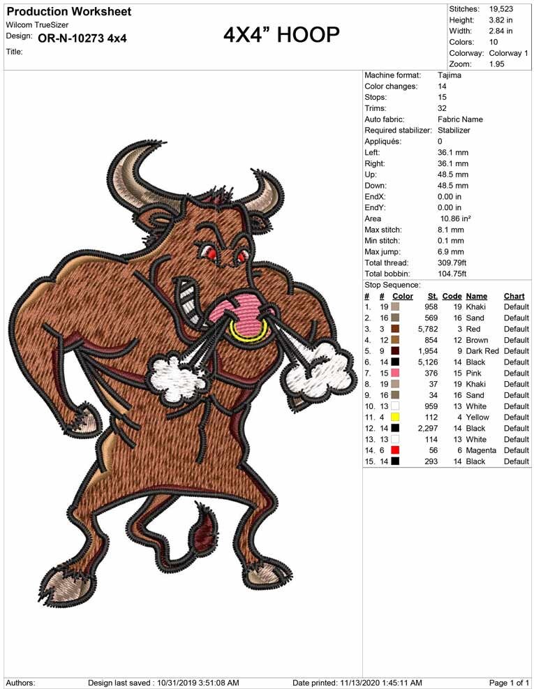 Angry Bull Machine Embroidery Design | 4x4 Hoop | 6x6 Hoop Embroidery ...