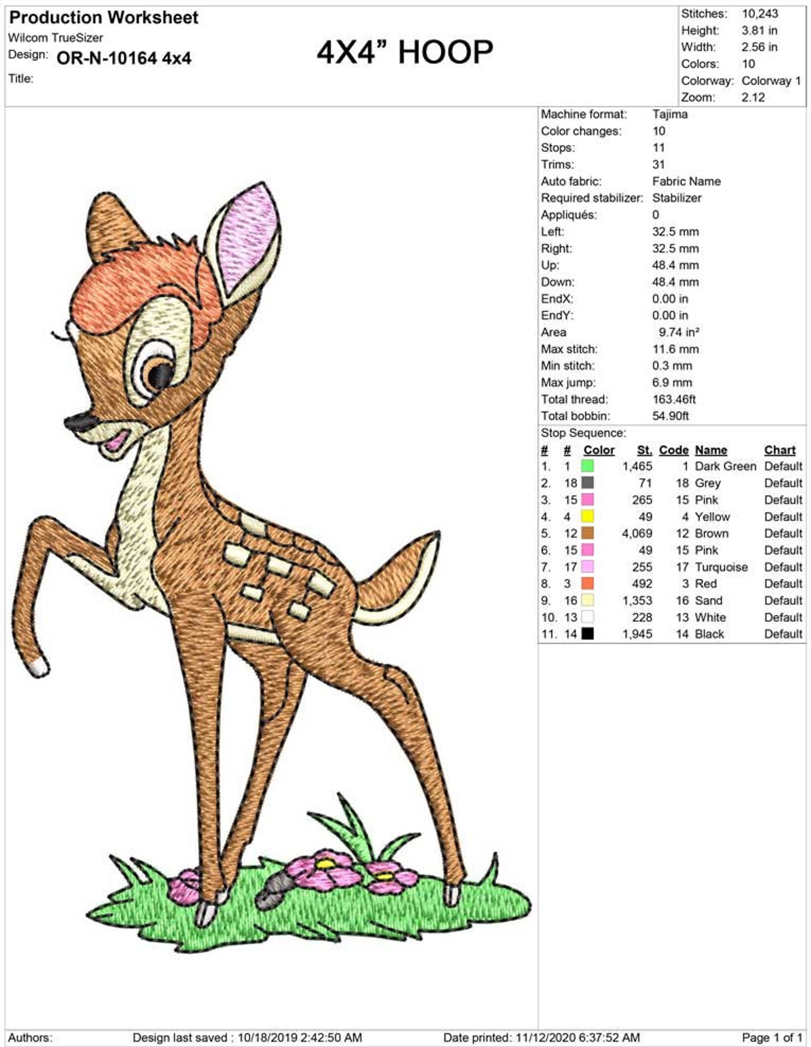 Playful Bambi Machine Embroidery Design, 4x4 and 5x7 Hoop, Bambi ...