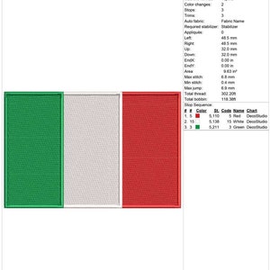 Italy Flag Machine Embroidery Design | 2.5x2.5 Hoop | 4x4 Hoop | 5x7 ...