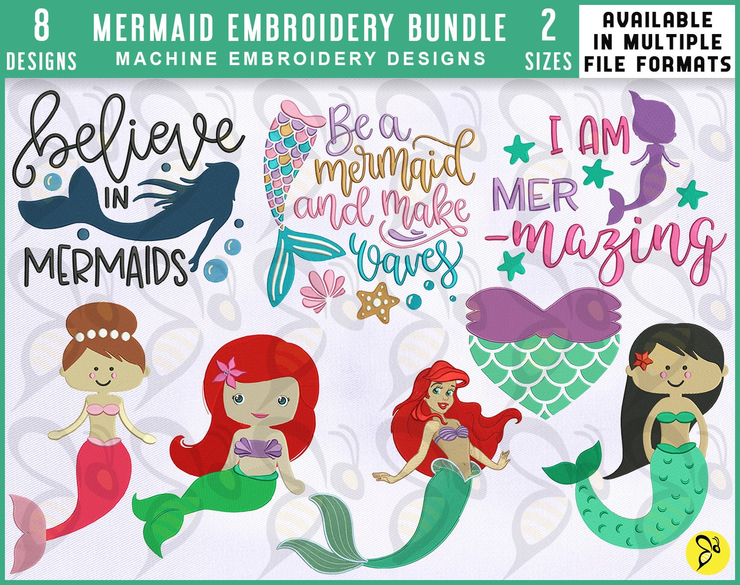 Mermaid Embroidery Designs Bundle 4x4 and 5x7 Hoop Mermaid - Etsy