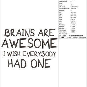Brains Are Awesome I Wish Everybody Had One Embroidery Design | 4x4 and ...