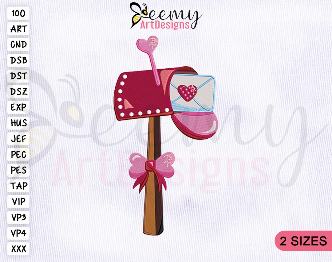 Valentine's Day Love Letter Post Box Embroidery Design, 4x4 and 5x7 ...