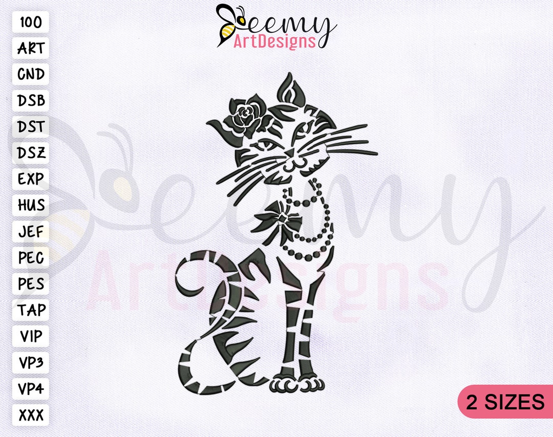 Silhouette Cat Machine Embroidery Design, 4x4 & 5x7 Hoop, Cat Outline ...