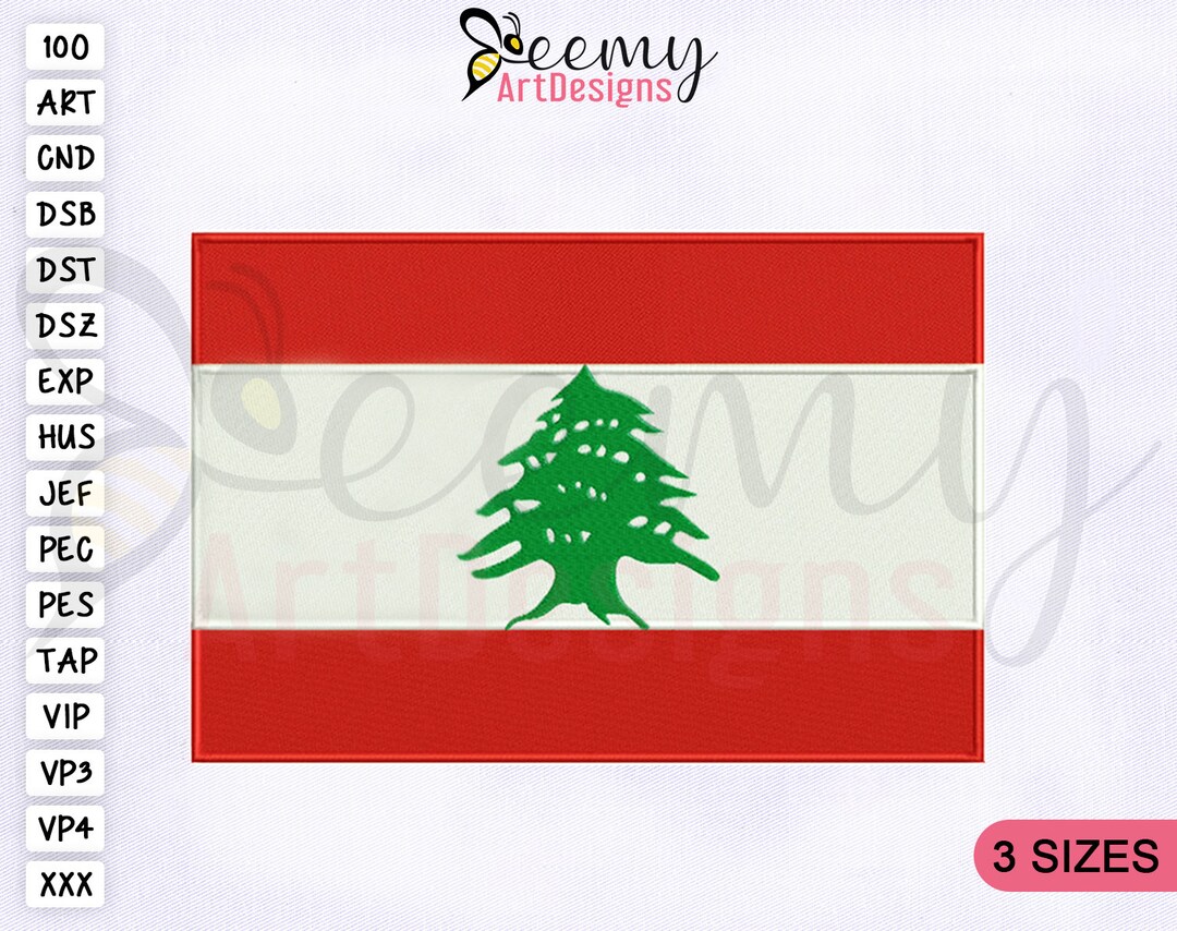 Lebanon Flag Machine Embroidery Design | 2.5x2.5 Cap Embroidery Design ...