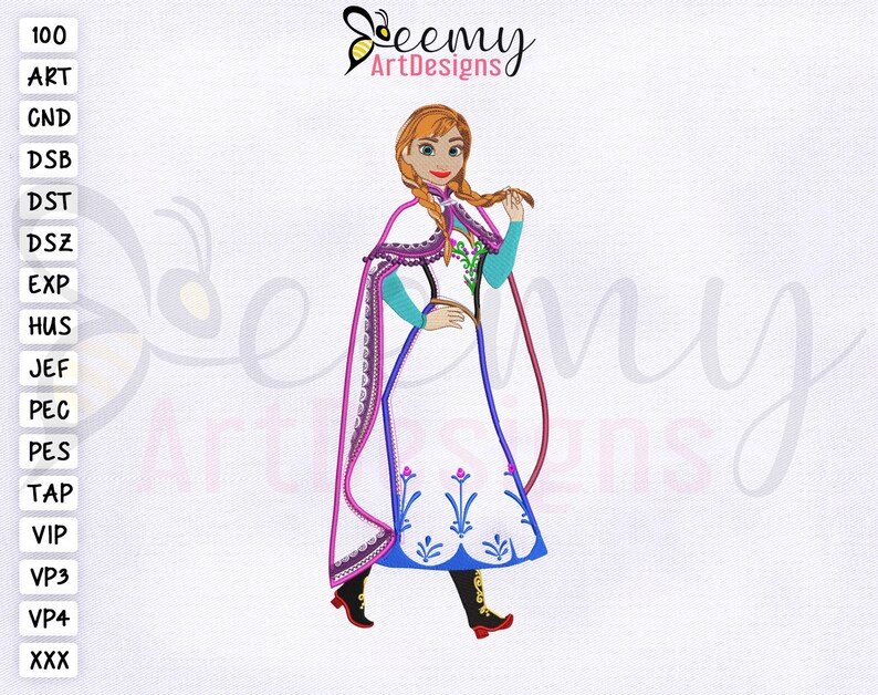 Princess Anna Applique Embroidery Design 14x6 Larger Hoop | Etsy