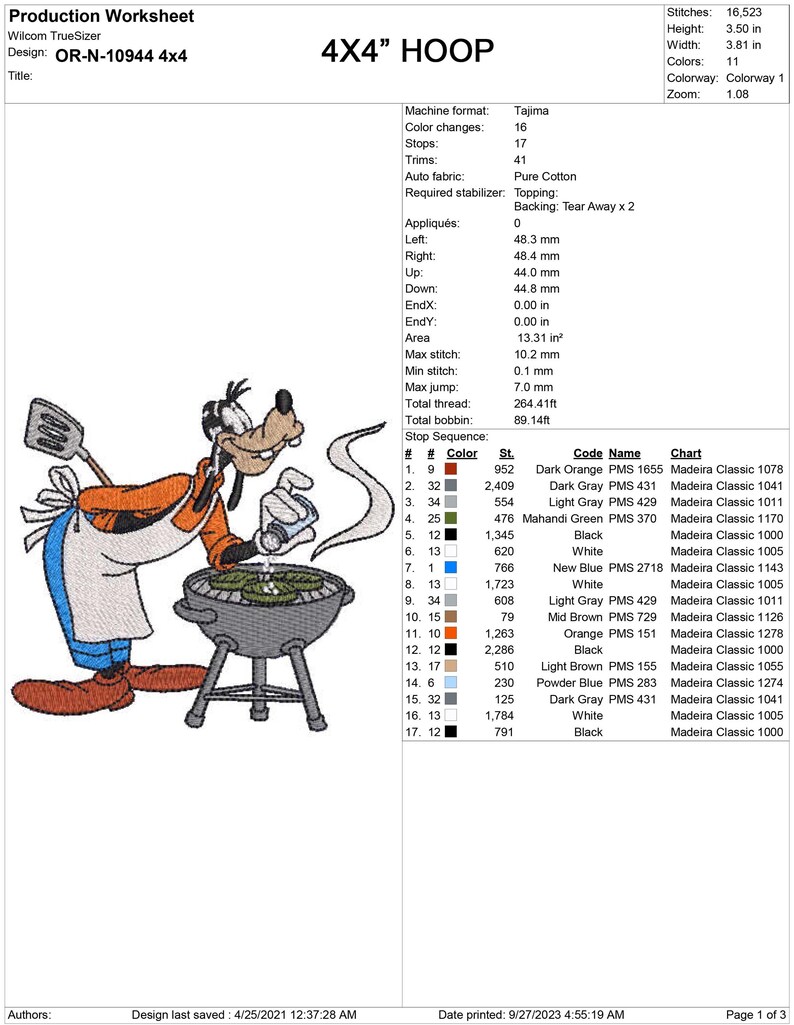 Goofy Chef Machine Embroidery Design | 2 Sizes Embroidery Designs ...