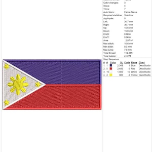 Philippines Flag Machine Embroidery Design | 2.5x2.5 Hat Design | 4x4 ...