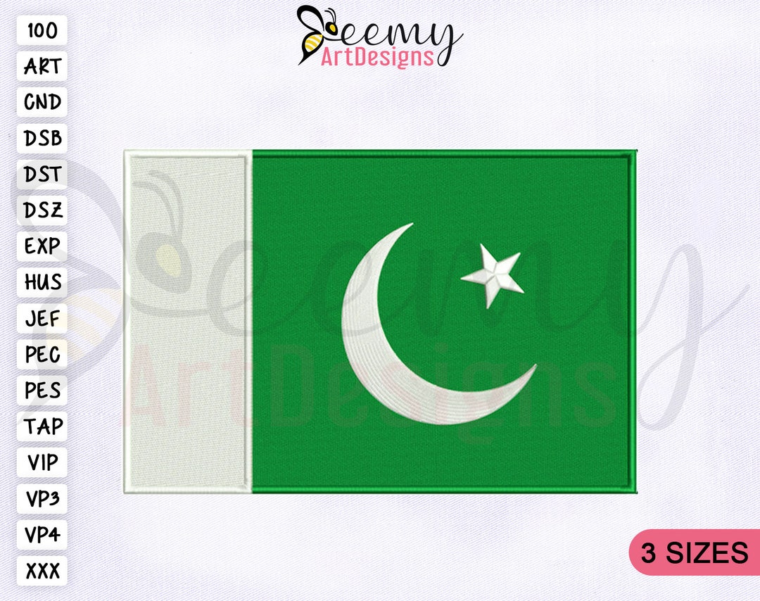 Pakistan Flag Machine Embroidery Design | 2.5x2.5 Hat EMB | 4x4 Hoop ...