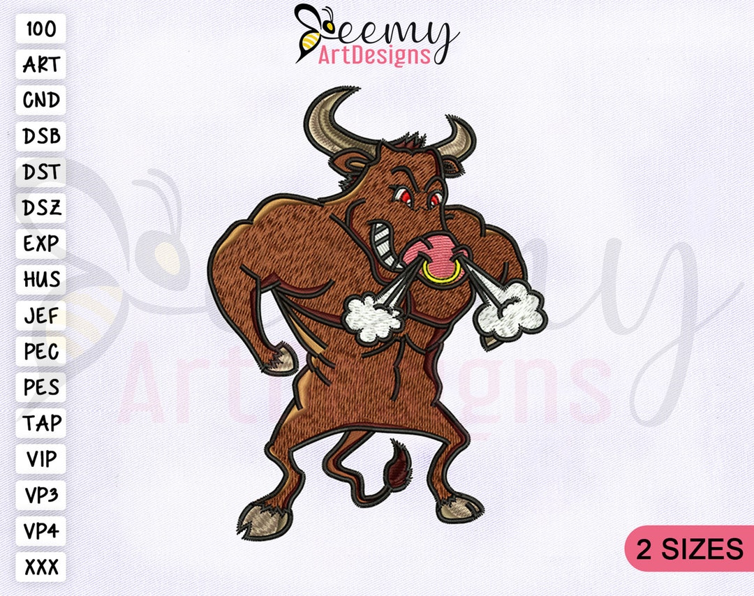 Angry Bull Machine Embroidery Design | 4x4 Hoop | 6x6 Hoop Embroidery ...