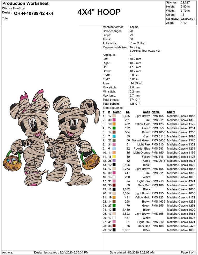Mickey & Minnie Mummy Embroidery Design 4x4 and 5x7 Hoop - Etsy