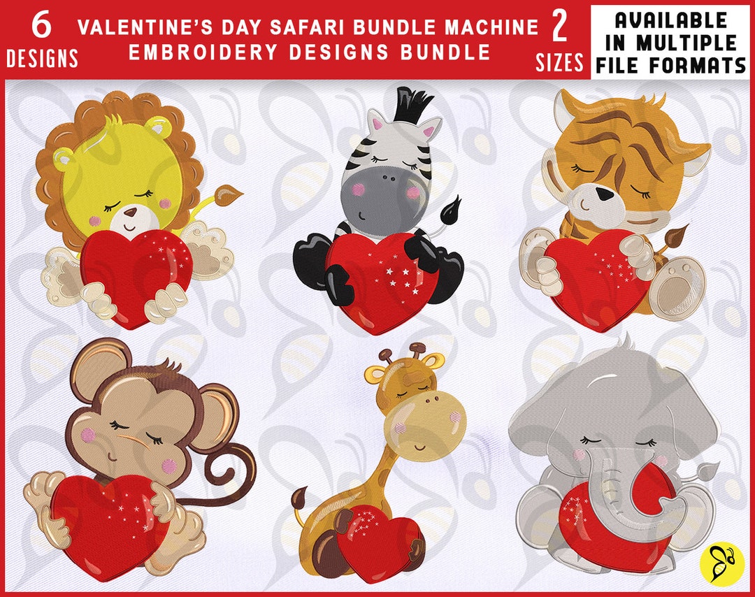 Valentine's Day Safari Embroidery Designs Bundle, 2 Sizes Embroidery ...