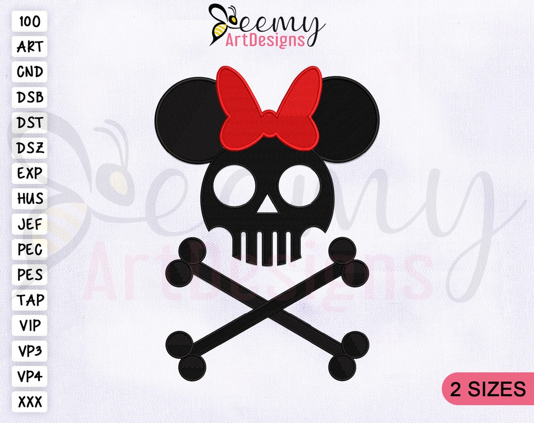 Minnie Mouse Crossbones Embroidery Design, 4x4 & 5x7 Hoop, Halloween ...