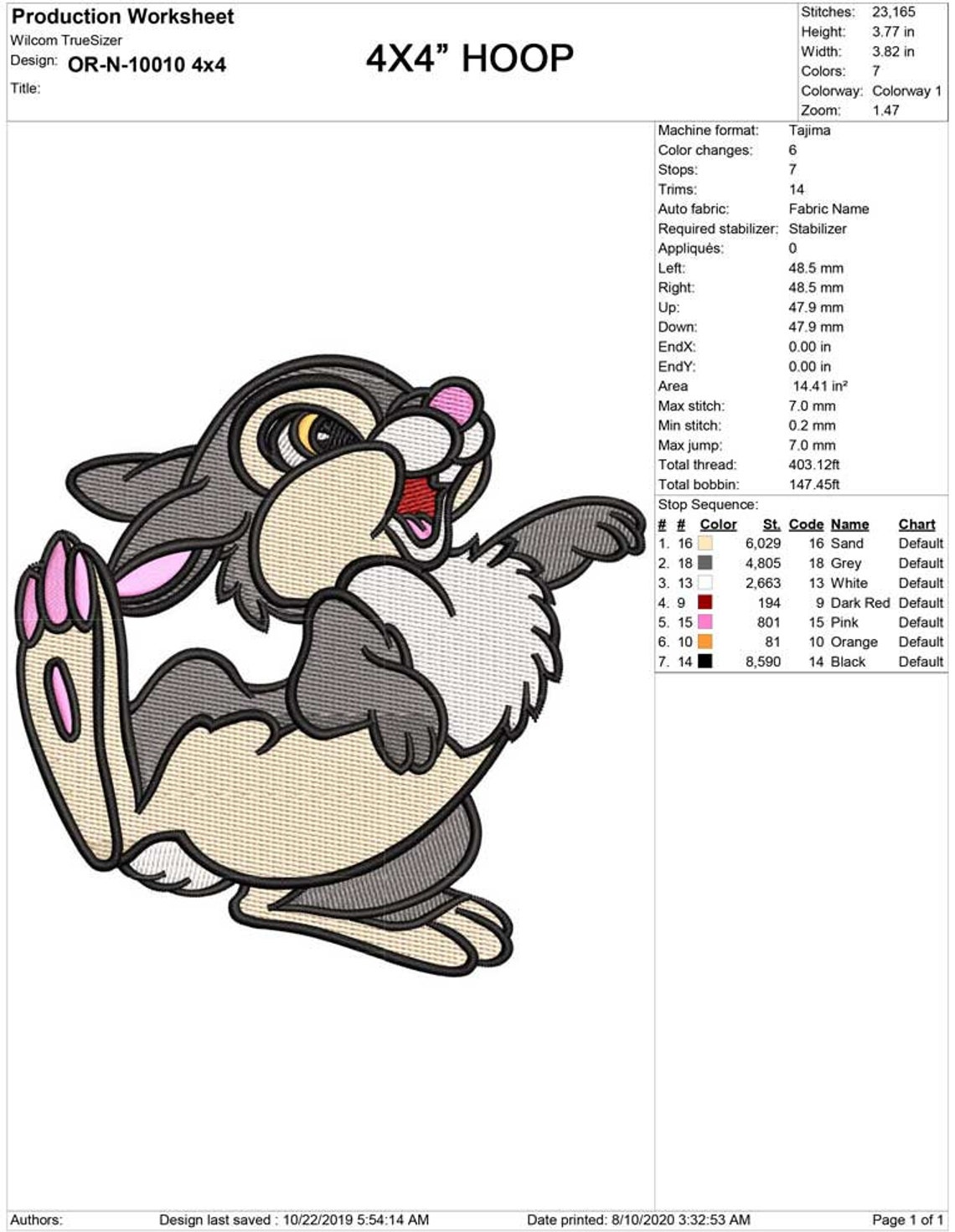 Thumping Foot Thumper Embroidery Design 4x4 Hoop Bambi Movie | Etsy