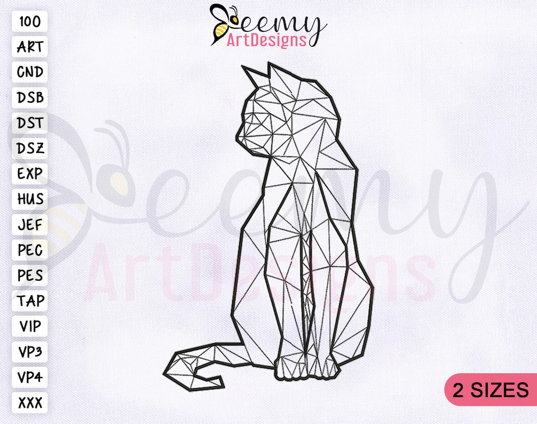 Geometric Cat Outline Embroidery Design 4x4 & 5x7 Hoop - Etsy