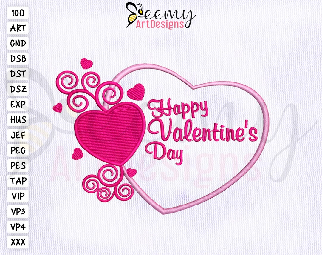 Happy Valentine’s Day Embroidery Design, 4x4 Hoop A, 4x4 Hoop B, Love ...
