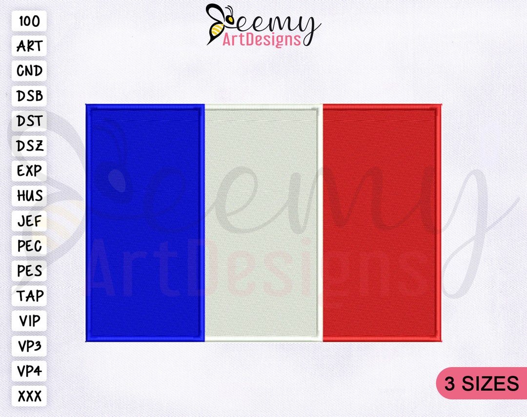 France Flag Machine Embroidery Design, 2.5x2.5, 4x4 and 5x7 Hoop Flag ...