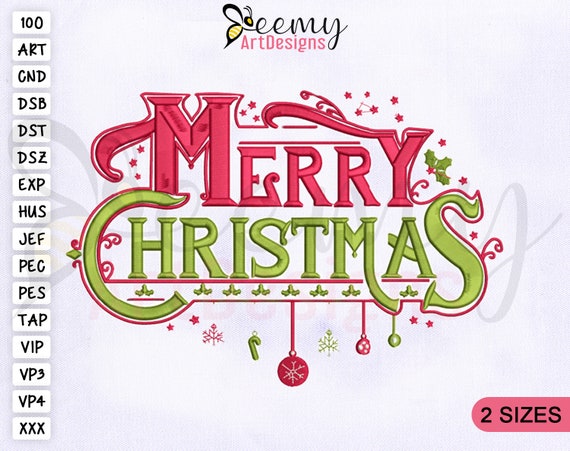Merry Christmas Machine Embroidery Design 4x4 and 5x7 Hoop - Etsy