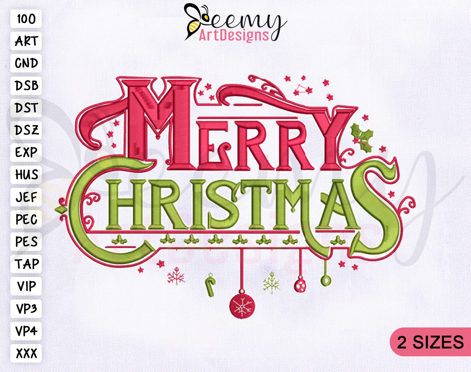 Merry Christmas Machine Embroidery Design, 4x4 and 5x7 Hoop EMB ...