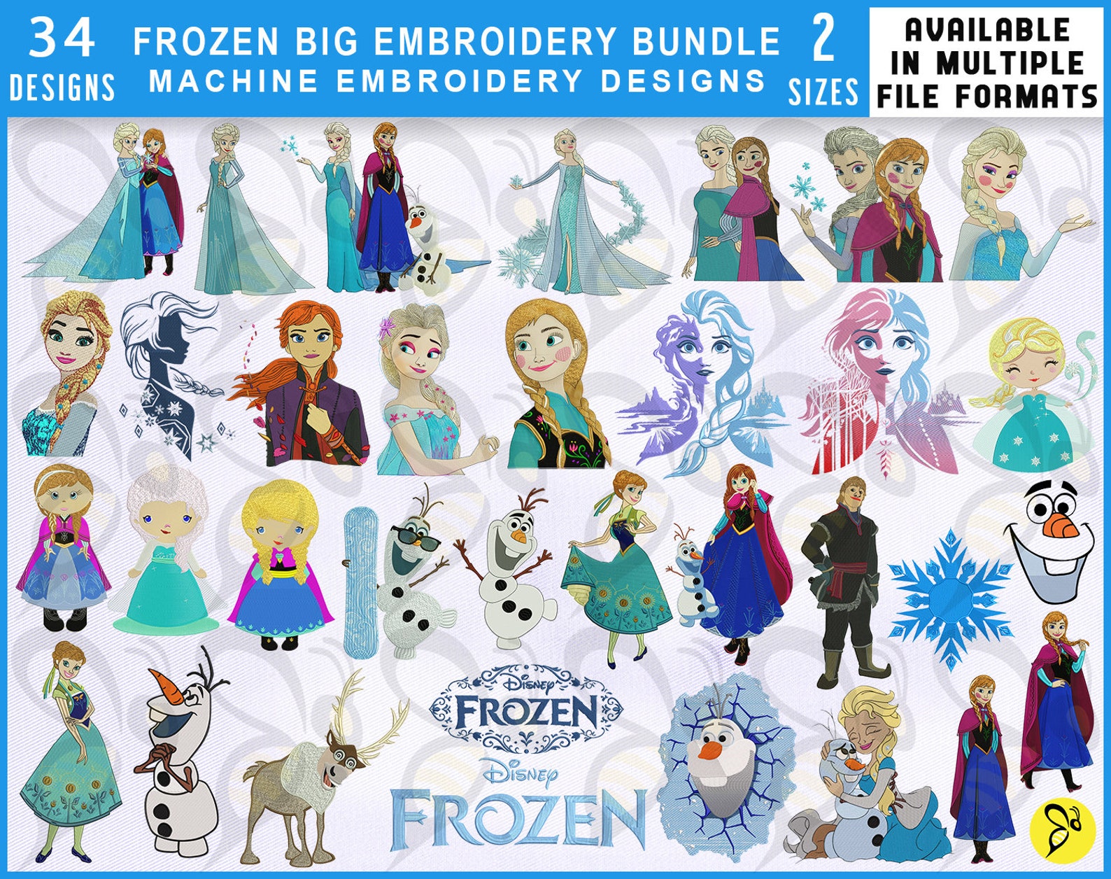 Frozen Embroidery Designs Bundle 2 Sizes EMB Designs Frozen - Etsy