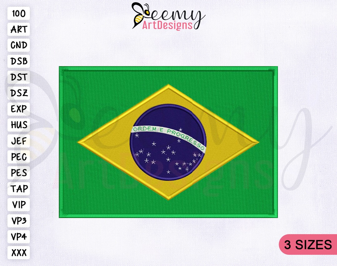 Brazil Flag Machine Embroidery Design | 2.5x2.5, 4x4 & 5x7 Hoop ...