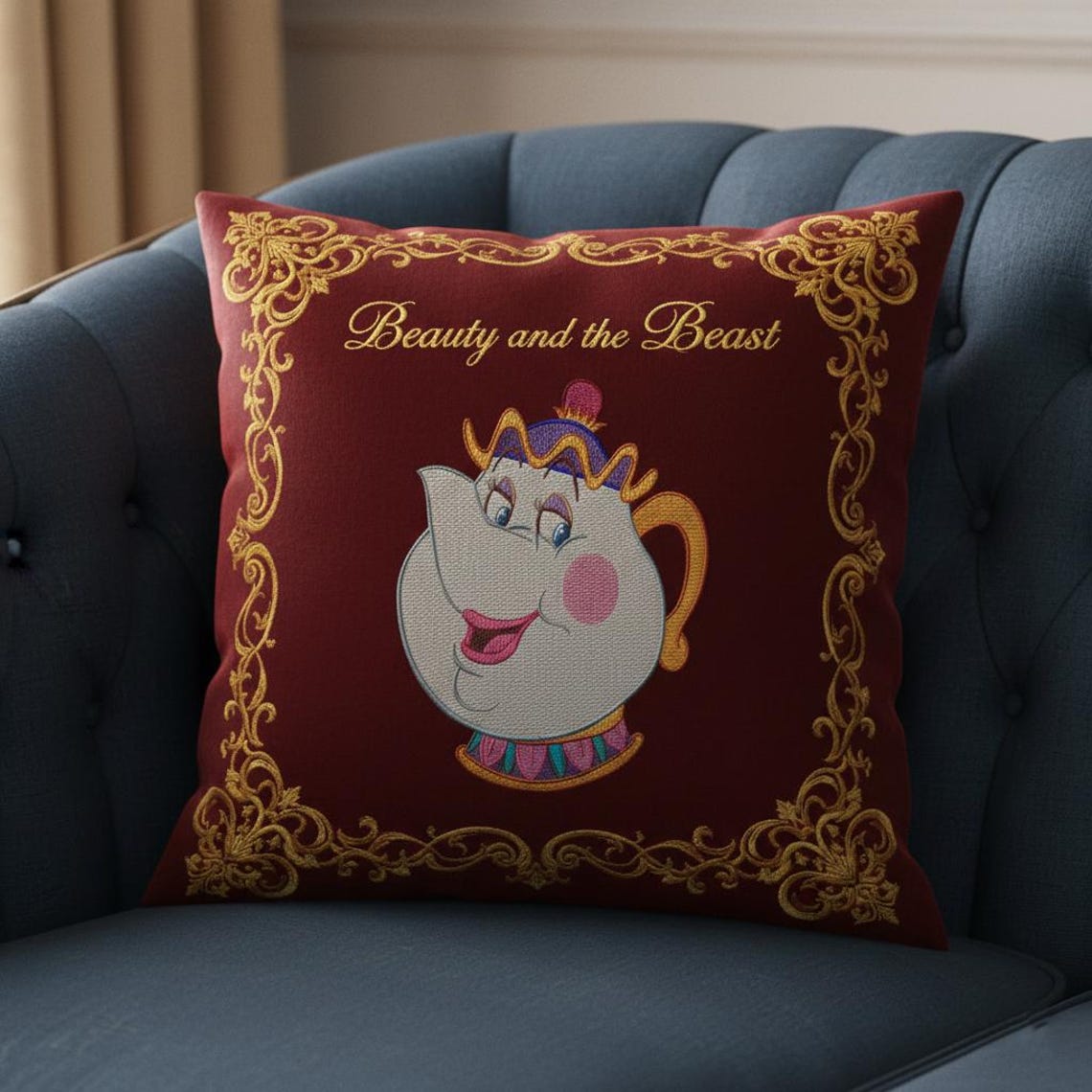 Beauty and the Beast Mrs. Potts Embroidery Design, Beauty and the Beast ...