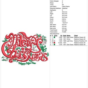Merry Christmas & Happy New Year Embroidery Design, 4x4 and 5x7 Hoop ...