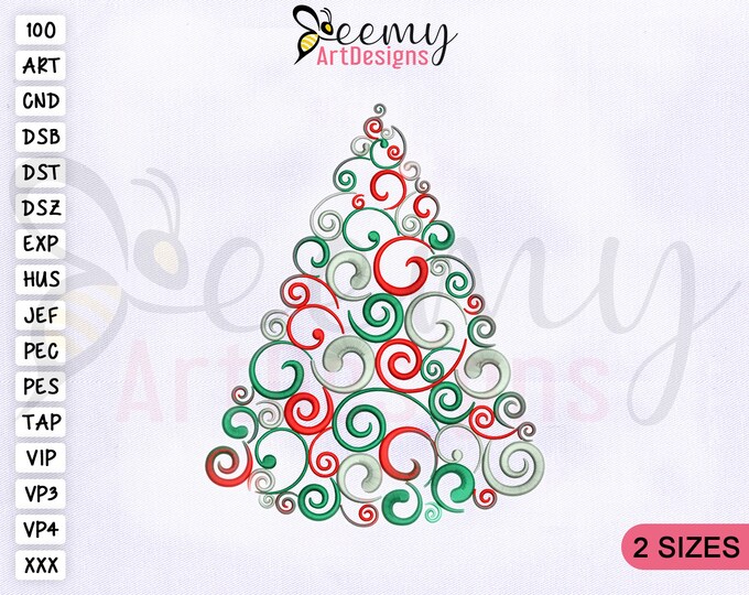 Swirl Christmas Tree Embroidery Design 4x4 & 5x7 Hoop - Etsy