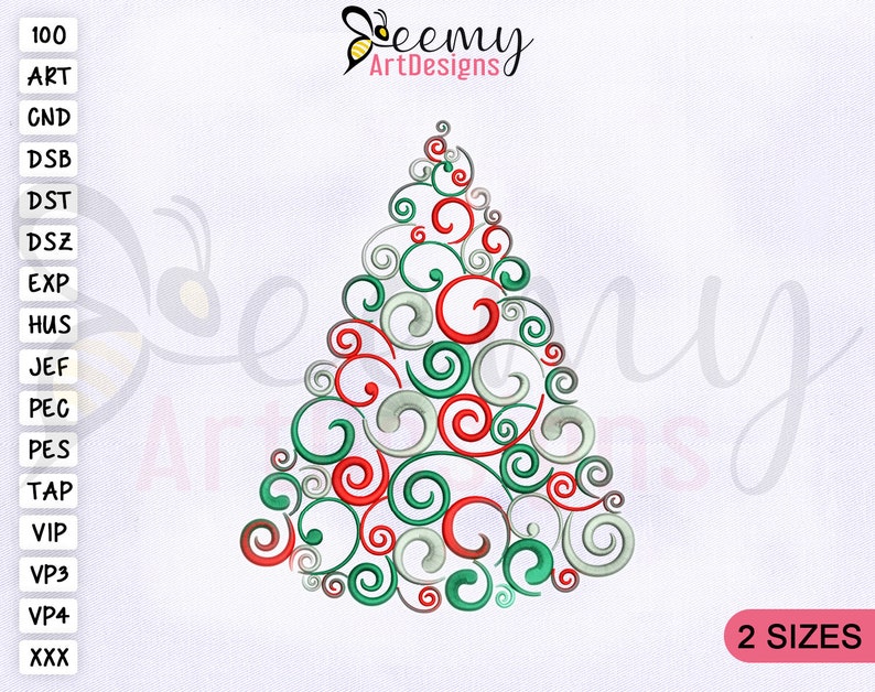 Swirl Christmas Tree Embroidery Design 4x4 & 5x7 Hoop - Etsy