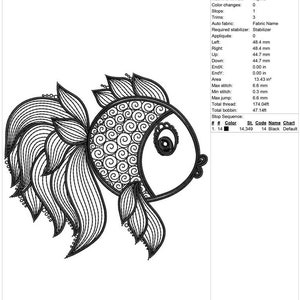 Beautiful Black Fish Embroidery Design, 4x4 and 5x7 Hoop, Fish Outline ...