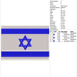 Israel Flag Machine Embroidery Design | 2.5x2.5 Hat Designs | 4x4 Hoop ...