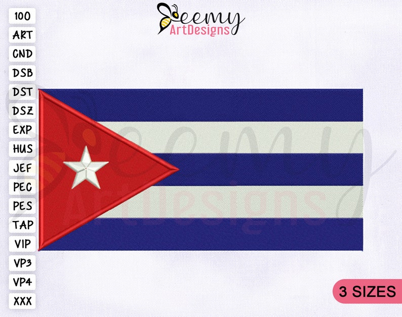 Cuba Flag Machine Embroidery Design, 2.5x2.5, 4x4 & 5x7 Hoop Flag ...