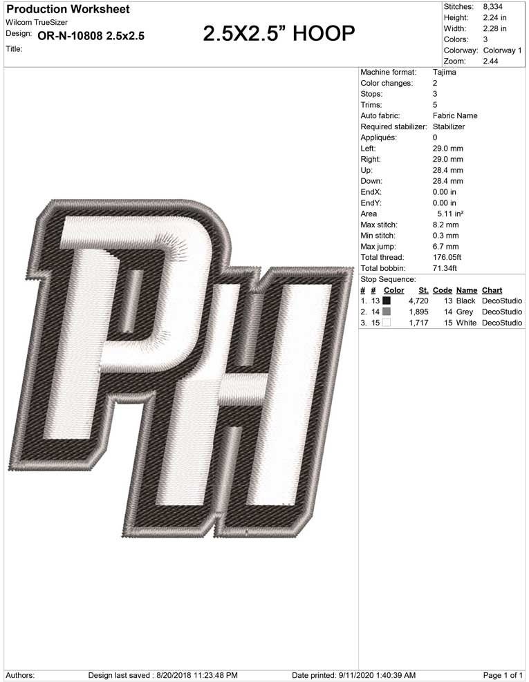 PH 3D Puff Logo Embroidery Design, 2.25 Inch Tall, Puff Embroidery ...