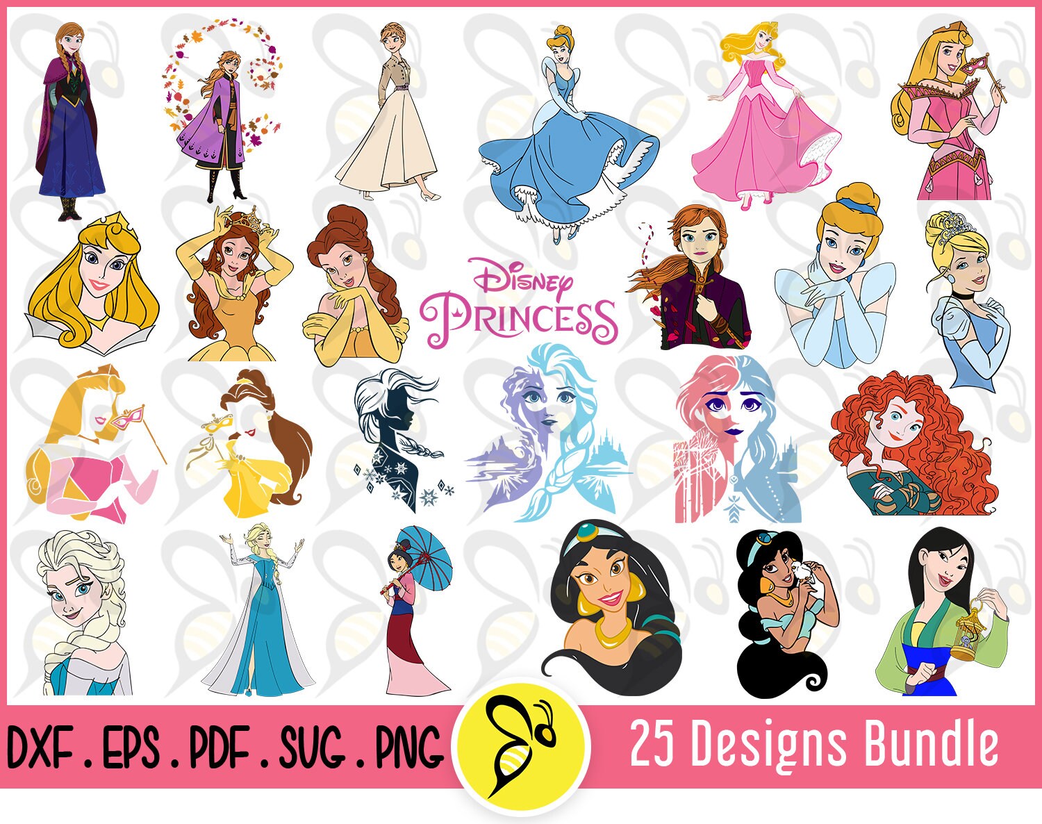60 Princess Vector Art Designs Bundle Princess Anna, Elsa, Ariel ...