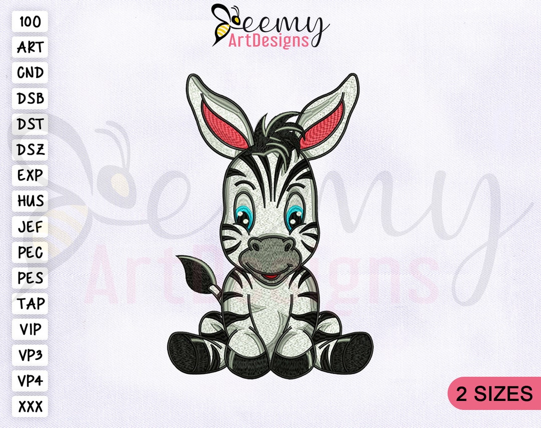 Sitting Zebra Machine Embroidery Designs, 4x4 & 5x7 Hoop, Zebra Machine ...